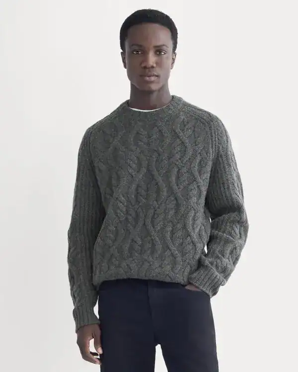 Everlane Cable Knit Crew Neck Sweater In Heathered Soot - 40% Off | Editorialist